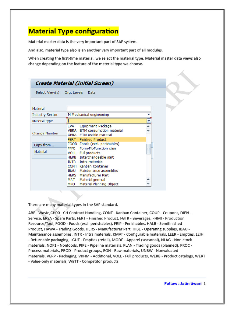 SAP Material Type Configuration Guide | PDF