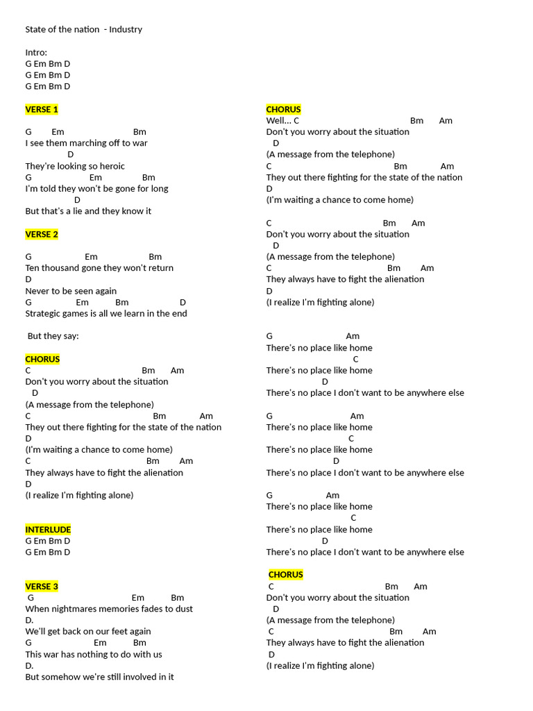 State of the Nation: A War Reflection | PDF | Song Structure | Songs