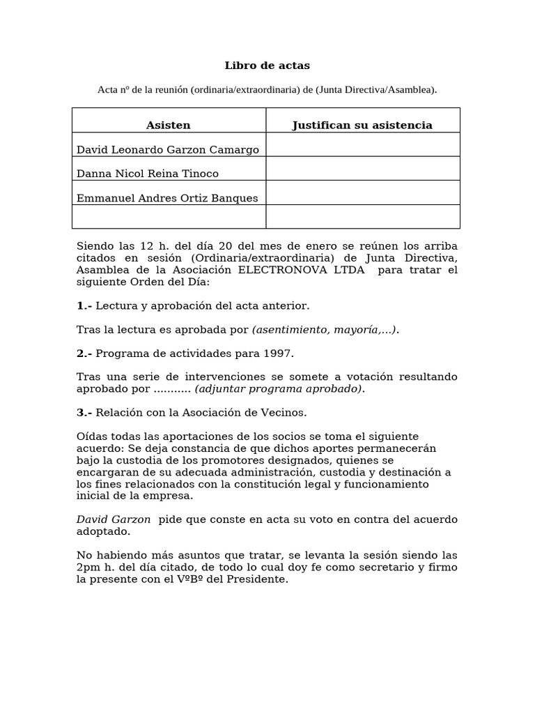 Libro de Actas. | PDF