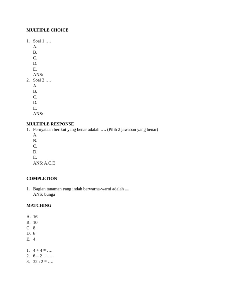 Format Soal Psat 2024 | PDF