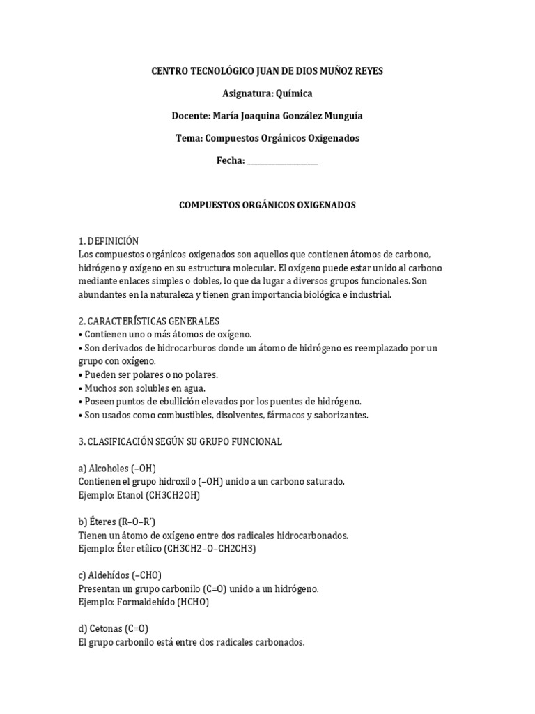 Compuestos Orgánicos Oxigenados: Guía Completa | PDF | Ácido ...