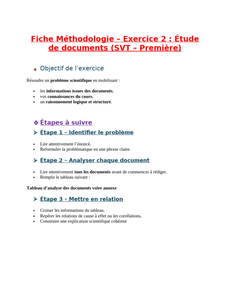 Méthodologie d'étude de documents SVT | PDF