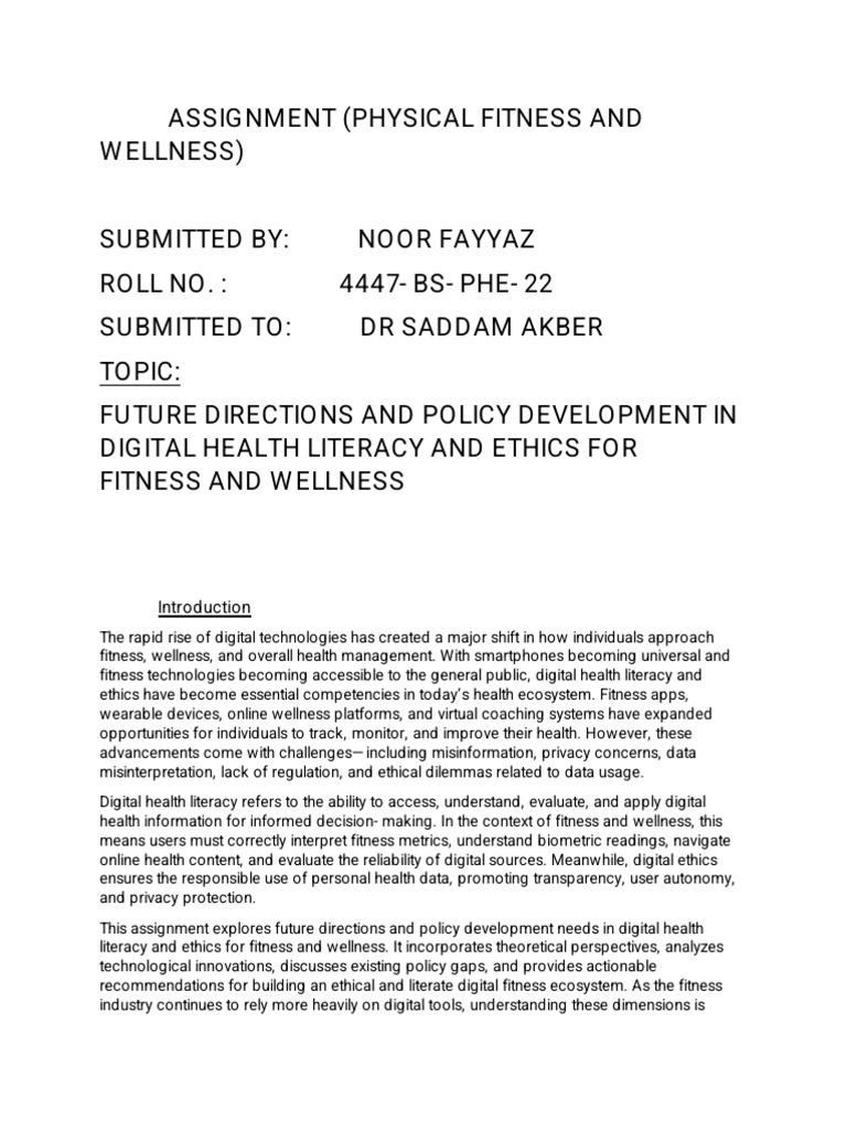 Digital Health Literacy in Fitness Ethics | PDF | Physical Fitness ...
