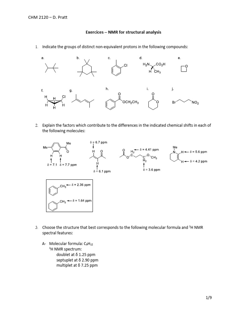 NMR Structural Analysis Exercises | PDF | Proton Nuclear Magnetic ...