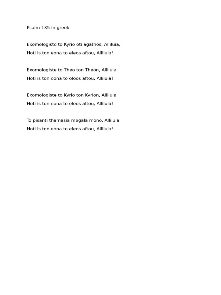 Greek Psalm 135 Text and Translation | PDF