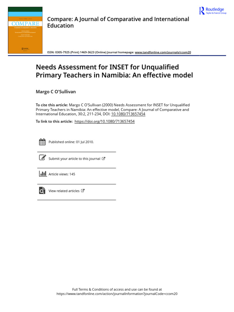 Needs Assessment For INSET For Unqualified Primary Teachers in Namibia ...
