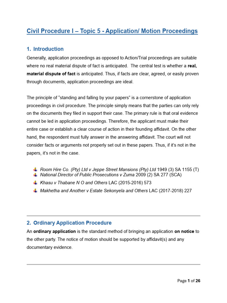 Civil Procedure I - Topic 5 - Motion Proceedings | PDF | Service Of ...