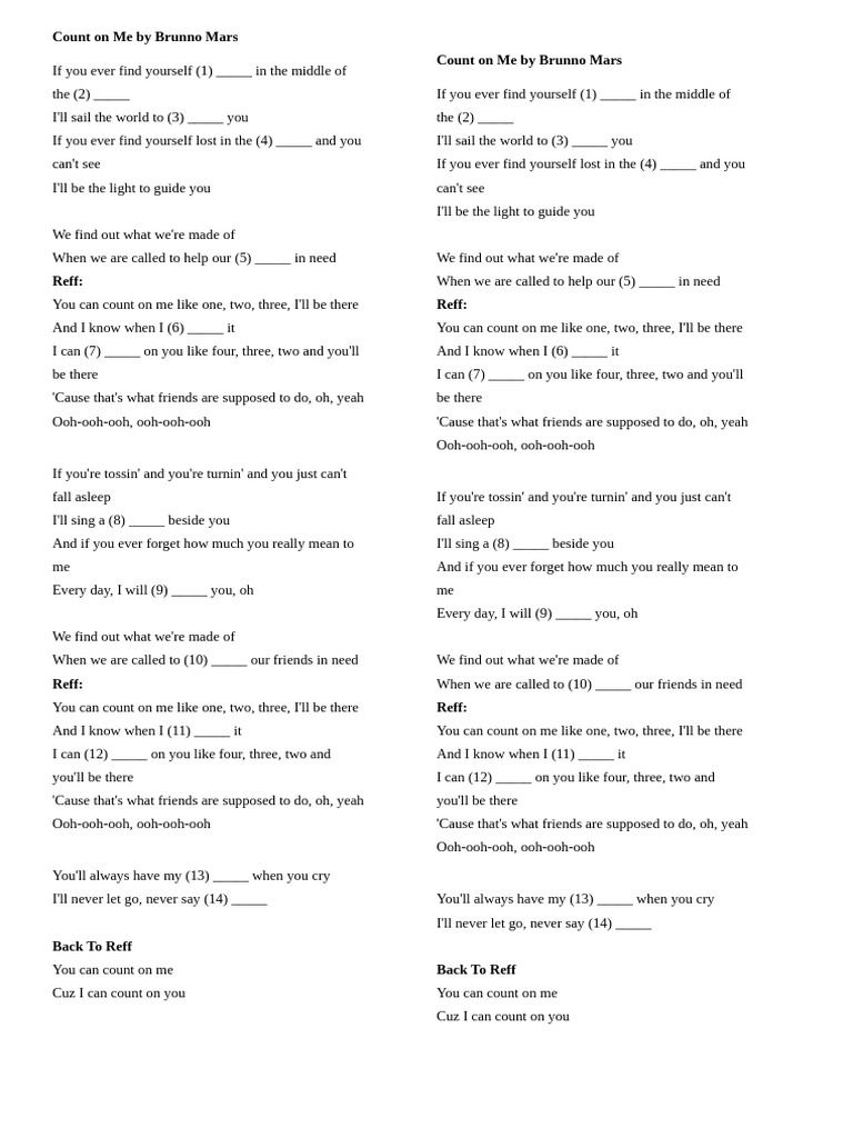 Count on Me by Brunno Mars Lyric | PDF