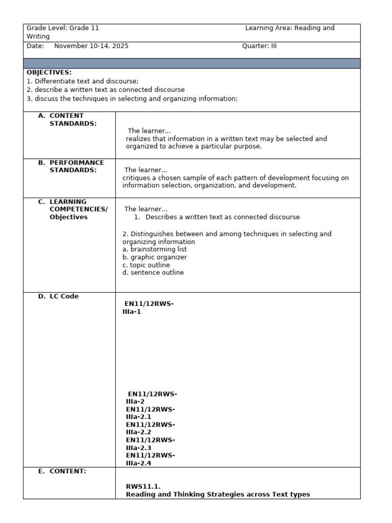 Daily Lesson Plan | PDF | Brainstorming | Linguistics