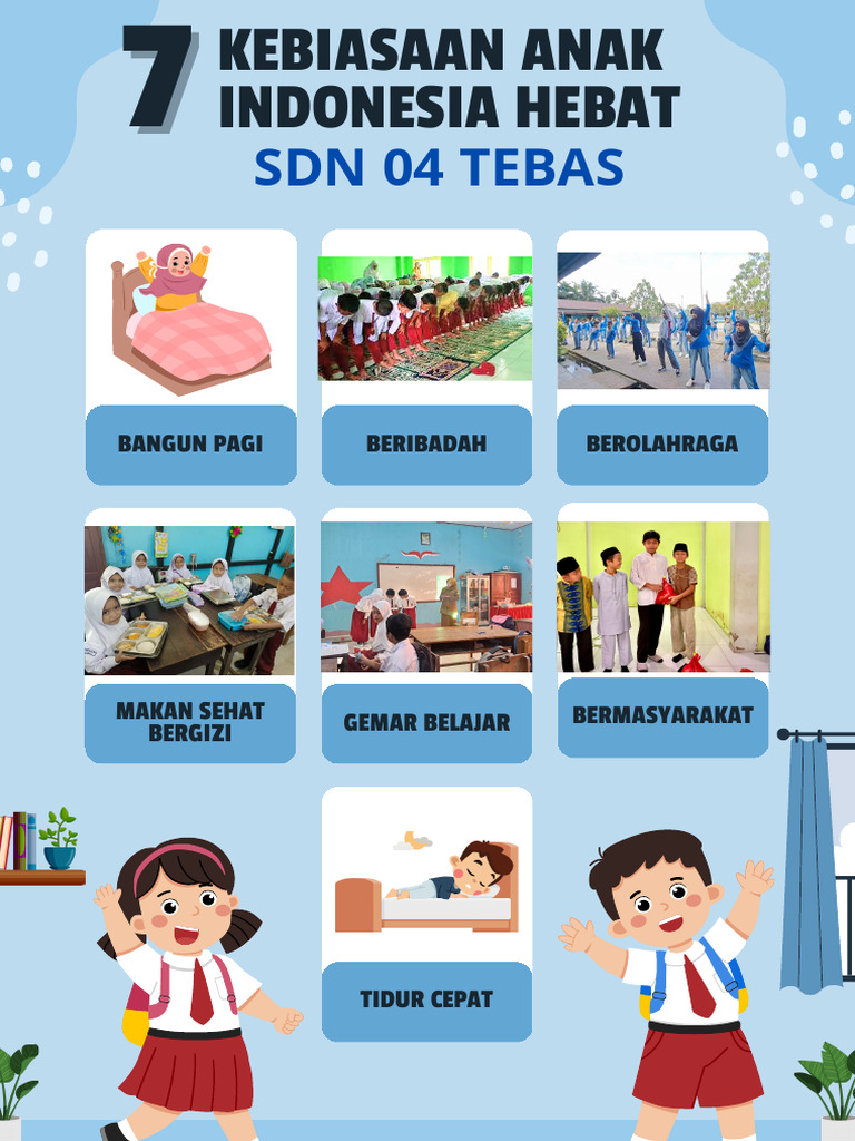 7 Kebiasaan Anak Indonesia Hebat Poster Biru Ilustratif | PDF