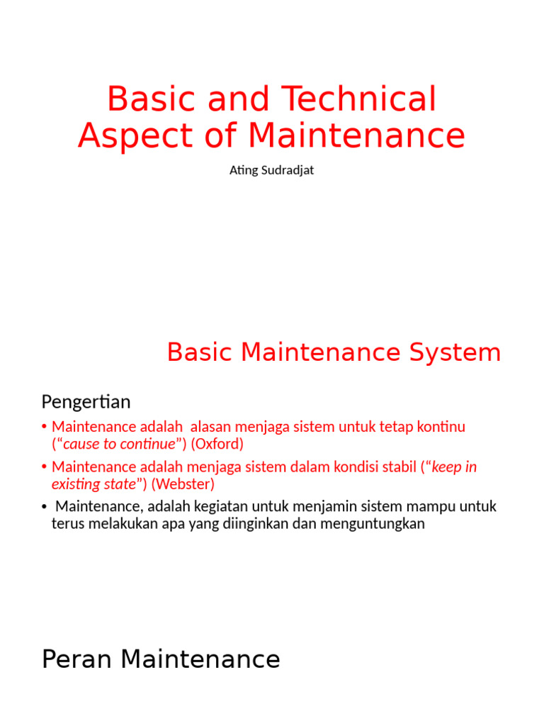 1. Basic and Technical Aspect of Maintenance | PDF