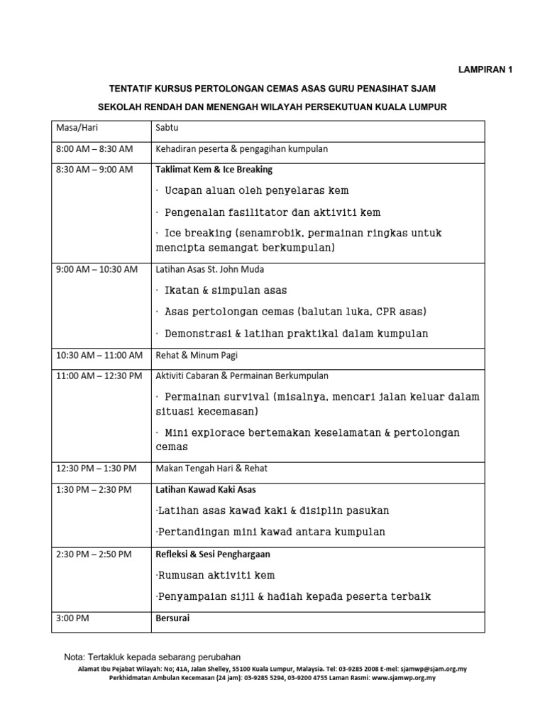 Tentatif Kursus | PDF
