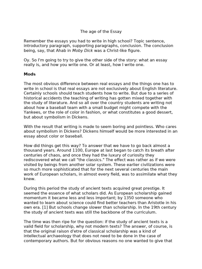The Age of The Essay | PDF | Thesis | Essays
