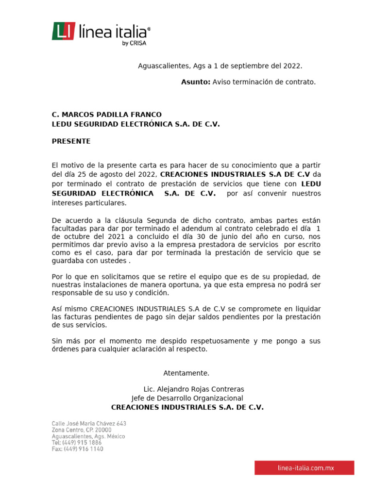 Aviso Terminacion Ledu | PDF