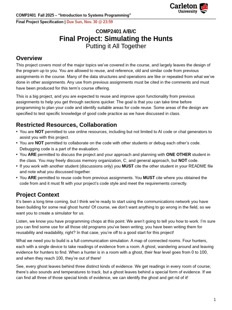 Final Project Specification v1.1 | PDF | Pointer (Computer Programming ...
