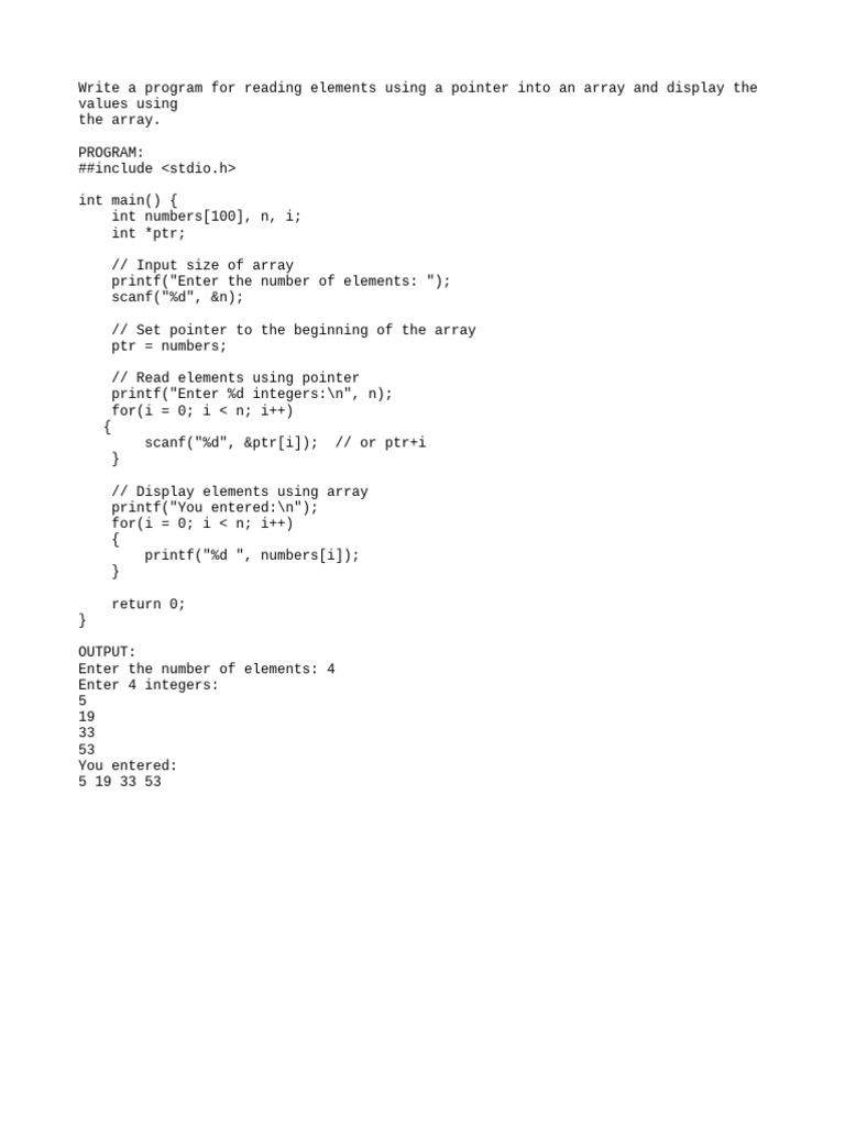 C) Pointers To Read and Display Array Values | PDF