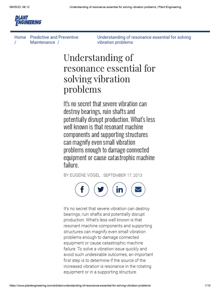Understanding of Resonance Essential For Solving Vibration Problems ...