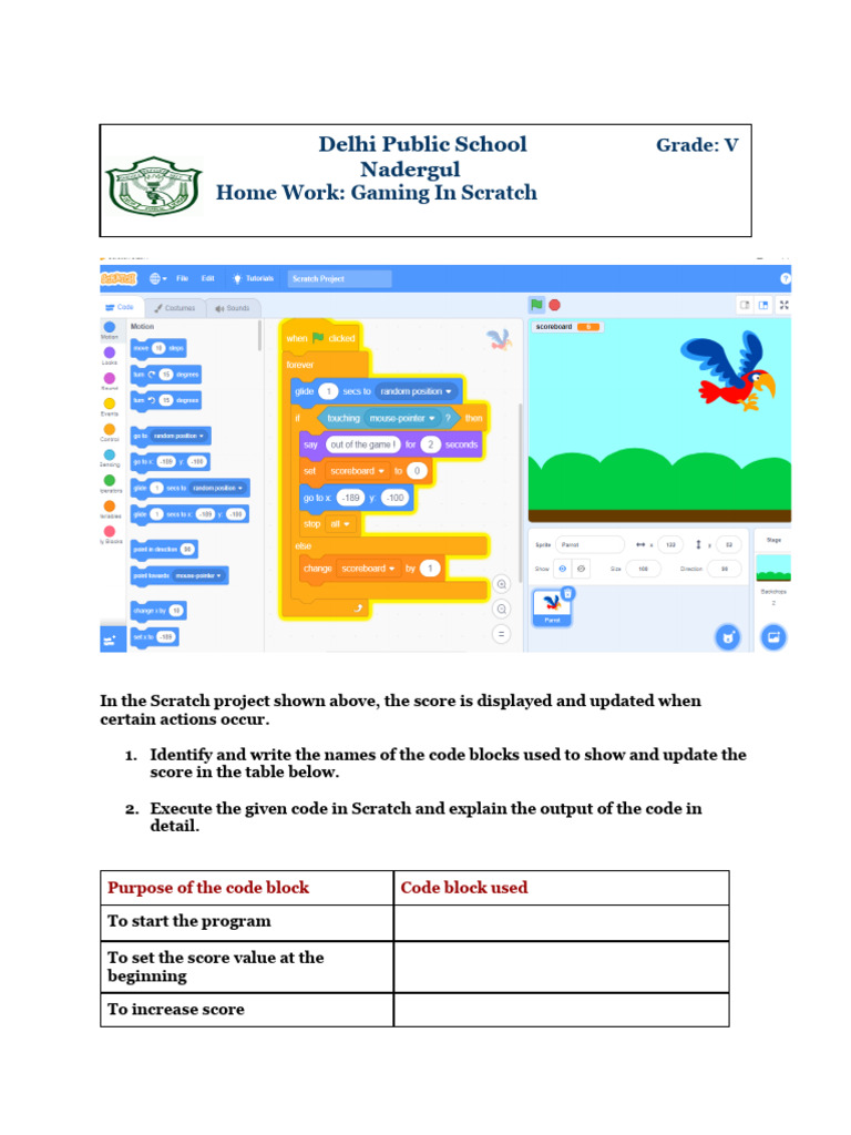 Gaming in SCRATCH HOME WORK Using Variable | PDF