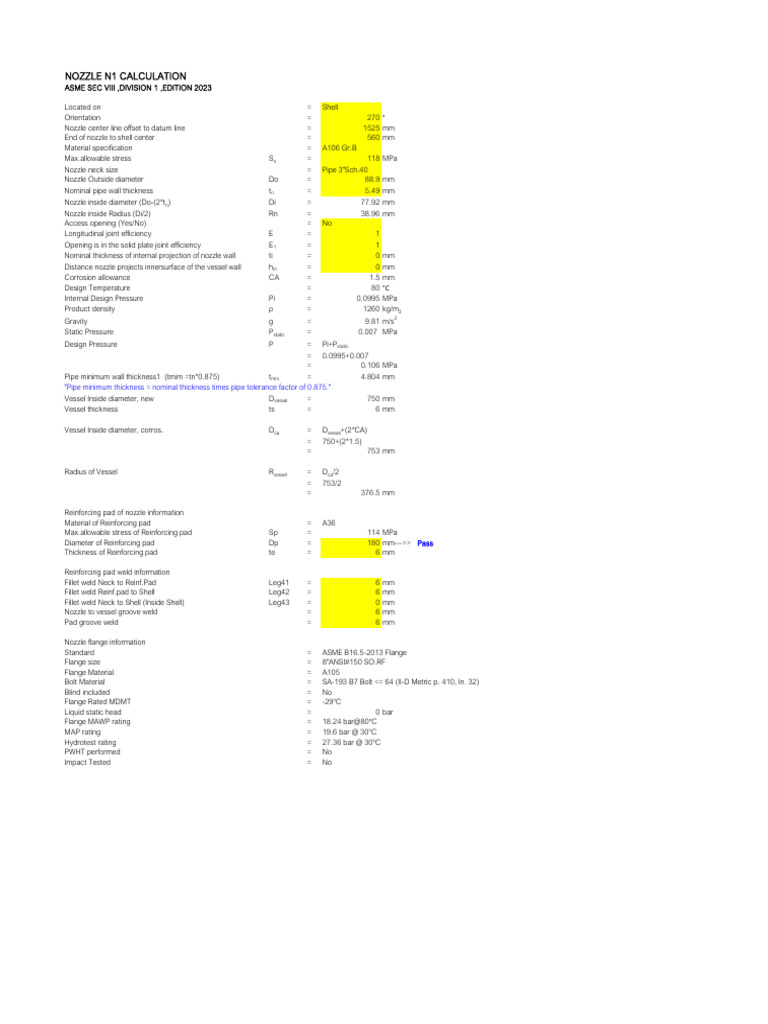 V1_Vessel Calculation ASME Sec.viii Div.1 2023ED_N4 | PDF | Pipe (Fluid ...