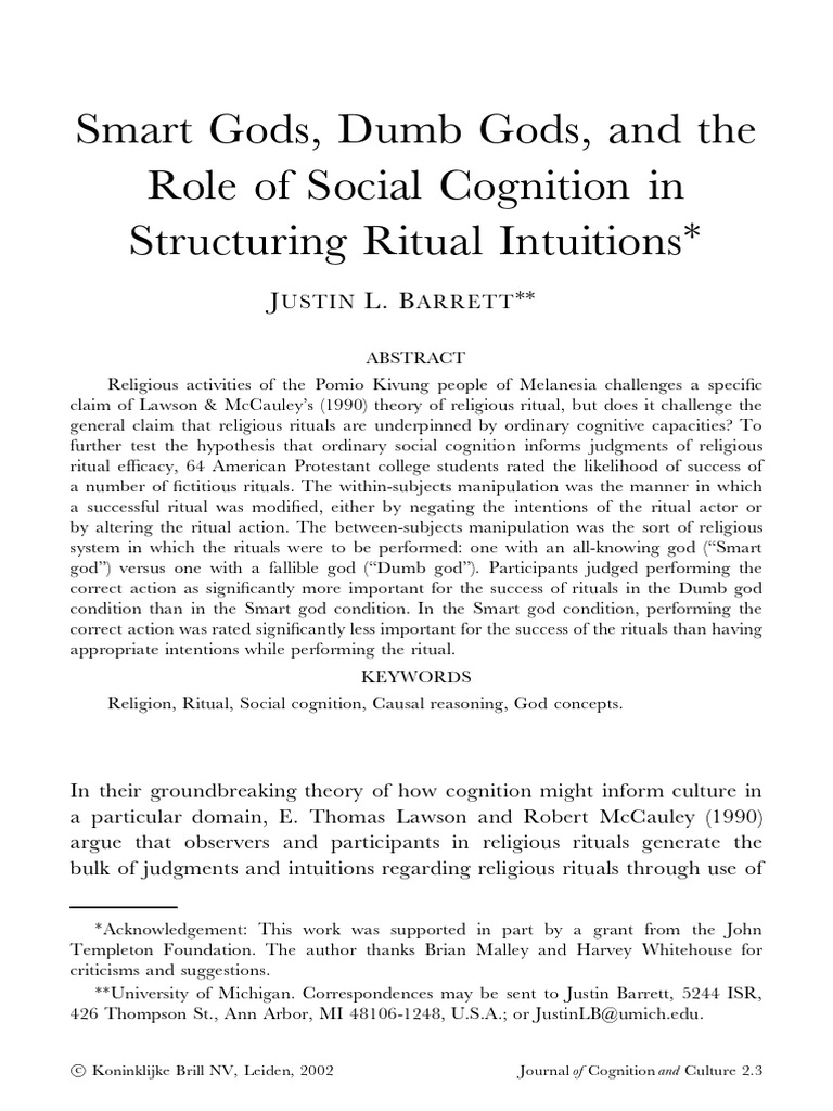 Barrett 2002 - Smart Gods, Dumb Gods | PDF | Knowledge | Causality