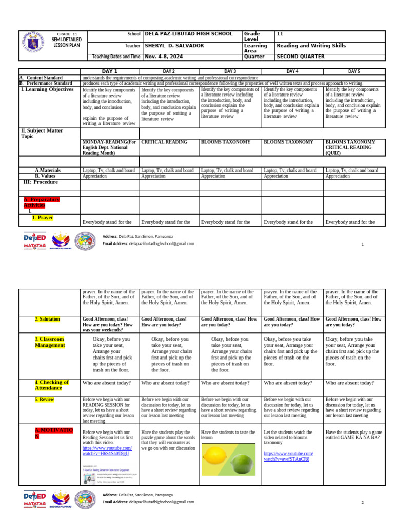 Semi Detailed Lesson Plan Part II in Lemon | PDF | Taxonomy (Biology ...