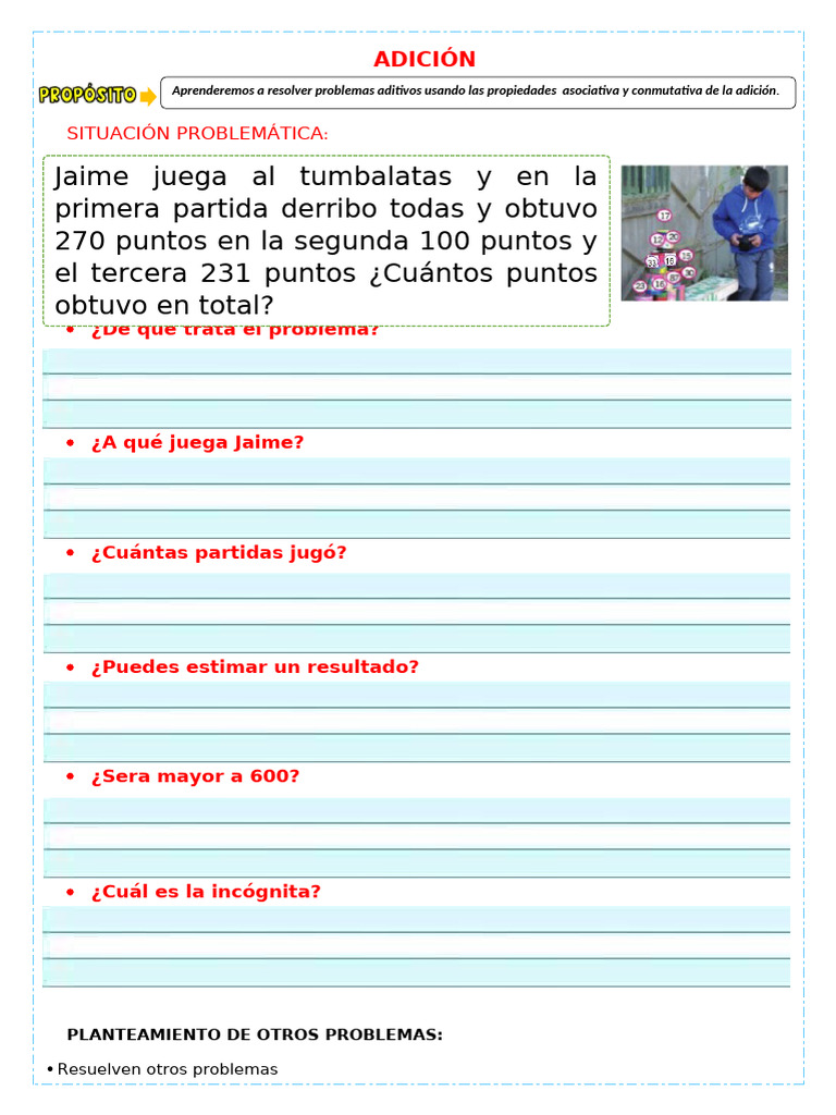 Problemas de Adición y Propiedades Matemáticas | PDF | Matemáticas ...