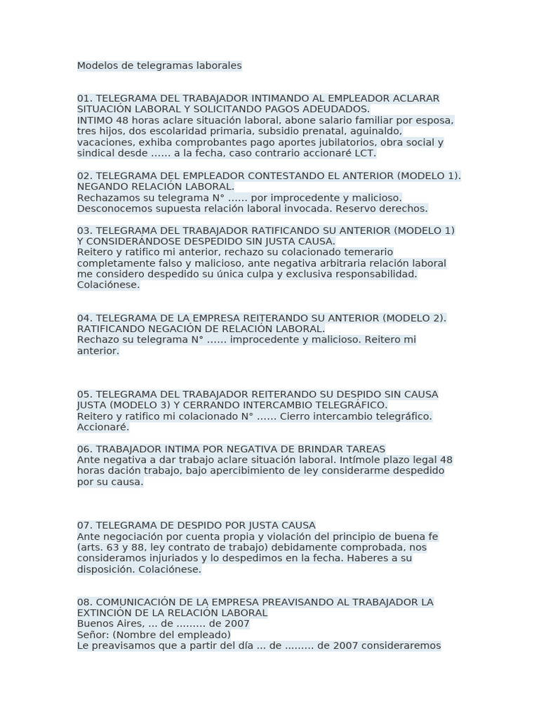 Modelos de Telegramas Laborales | PDF | Derecho laboral | Salario