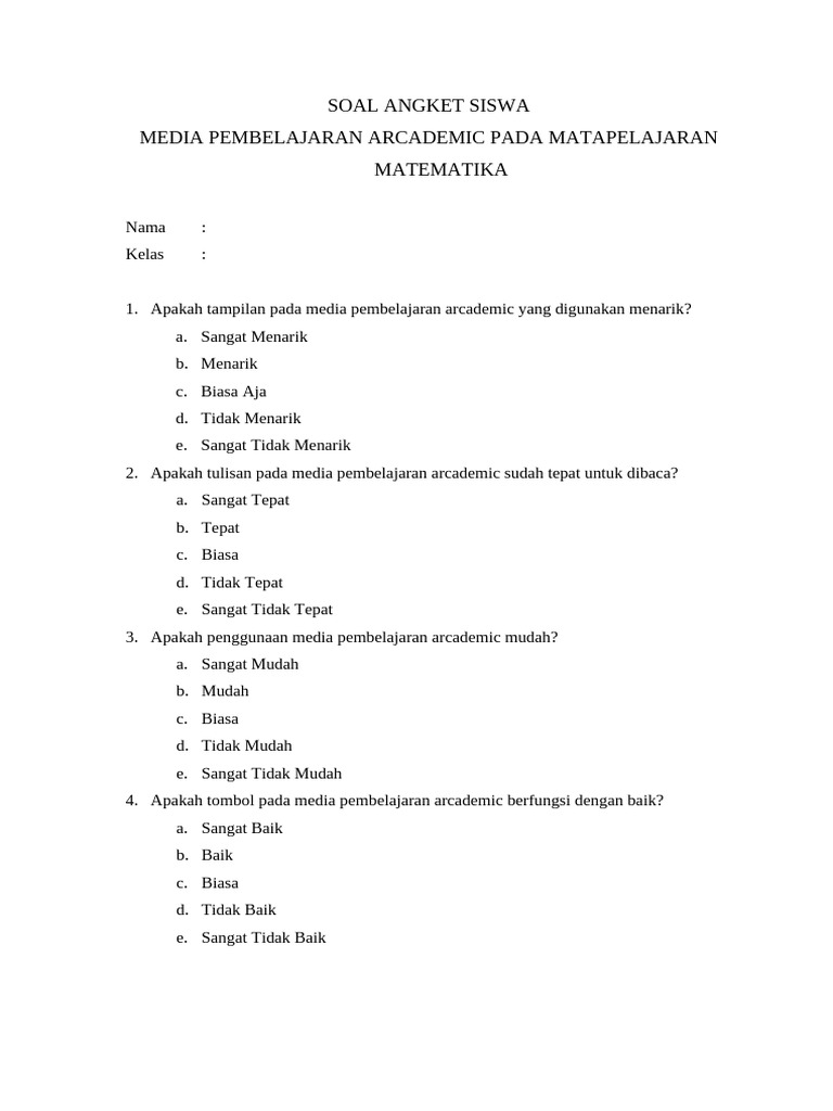 Survei Media Pembelajaran Arcademic Matematika | PDF