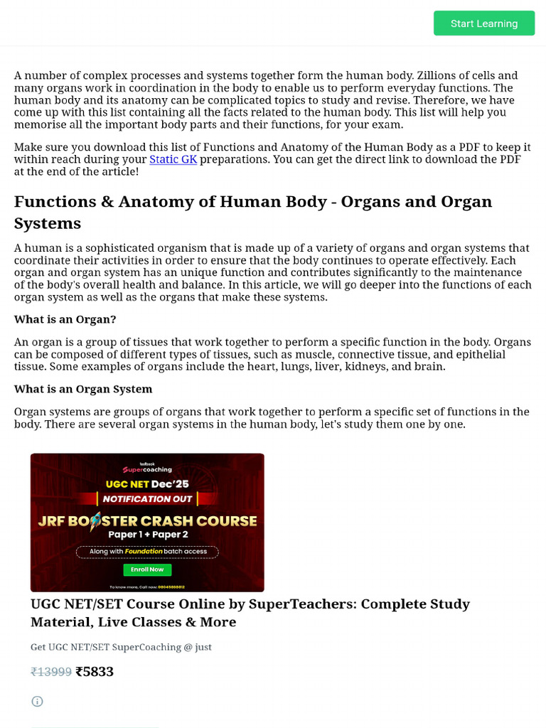 Functions and Anatomy of Human Body - Everything You Need To Know | PDF