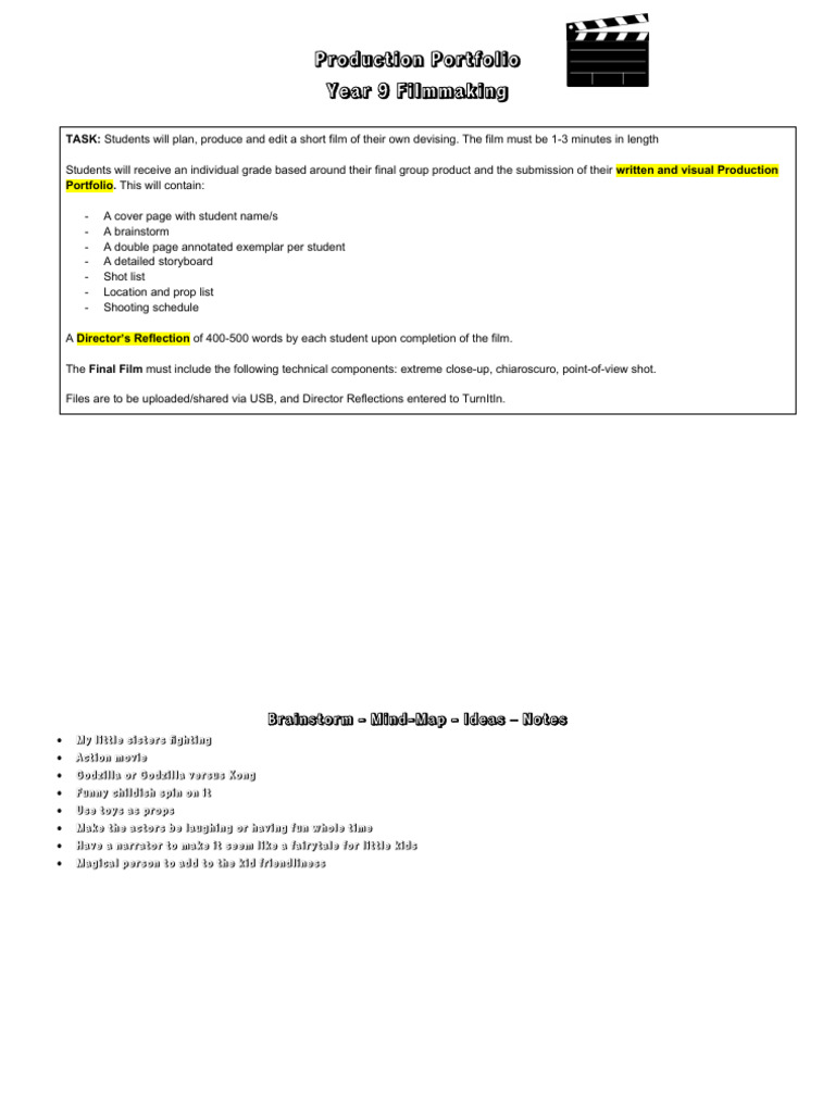 Year 9 Short Film Production Guide | PDF