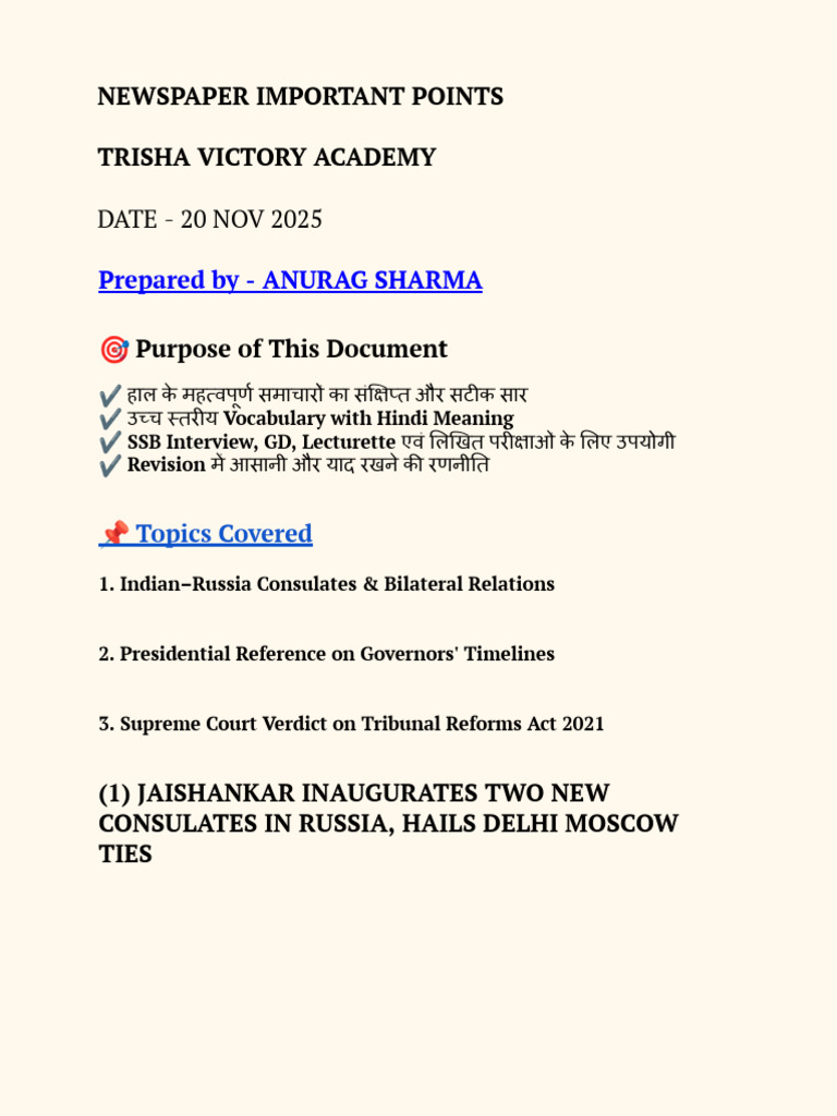 Today's Important Newspaper Points | PDF | Supreme Court Of India ...