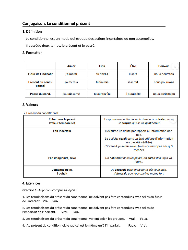 Conjugaison du conditionnel présent en français | PDF | Verbe ...