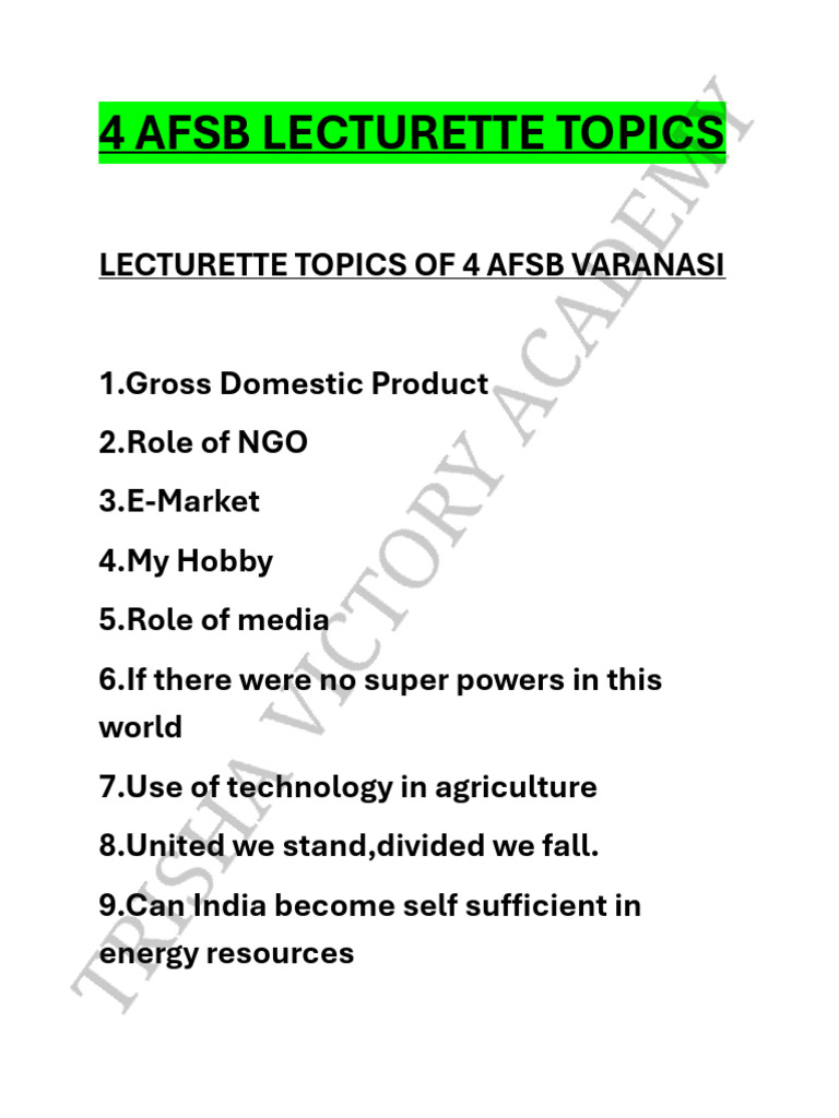 4 Afsb Varanasi Lecturette Topics PDF | PDF