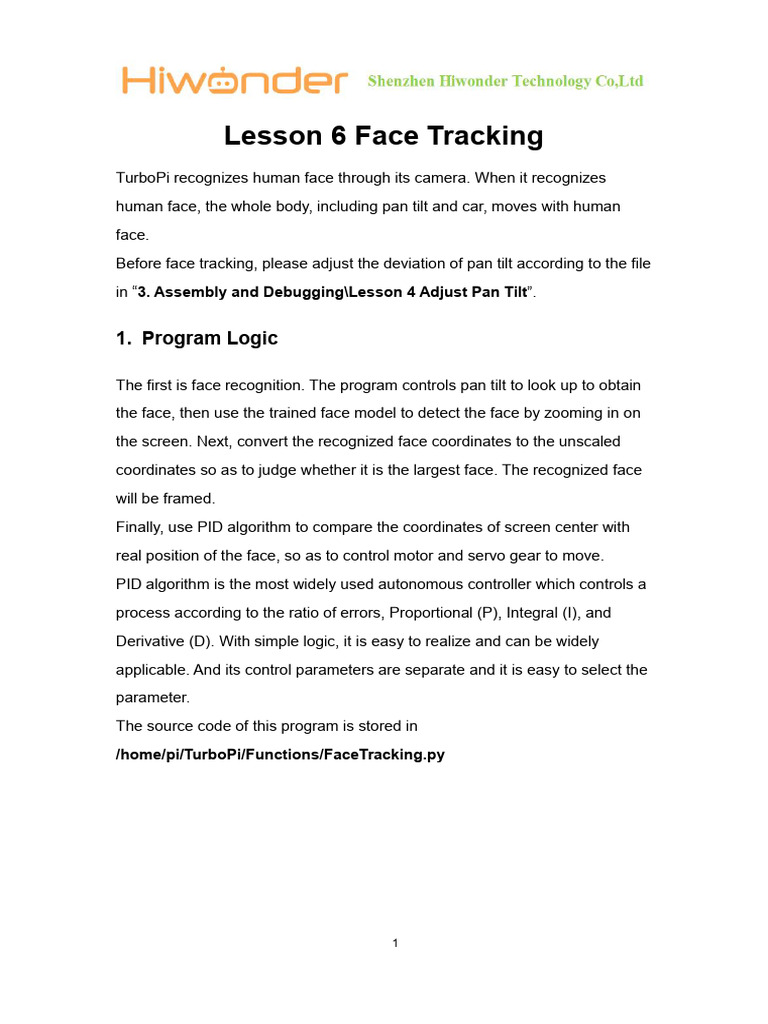 Face Tracking with TurboPi System | PDF | Function (Mathematics ...