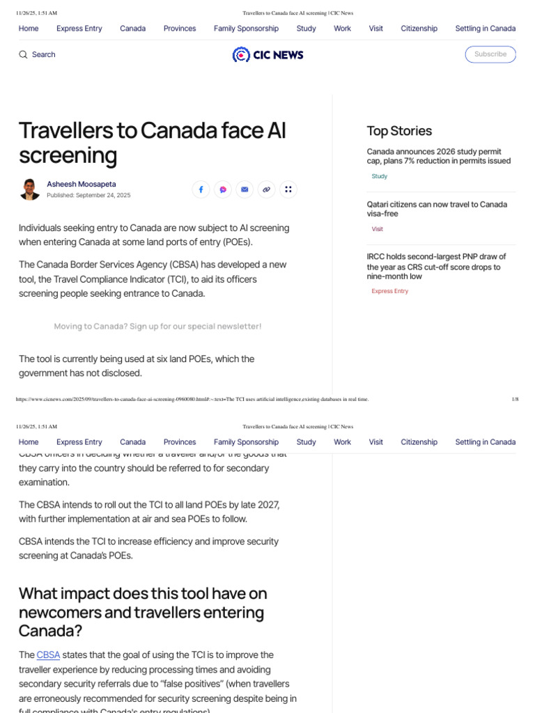 AI Screening for Canada Travelers | PDF