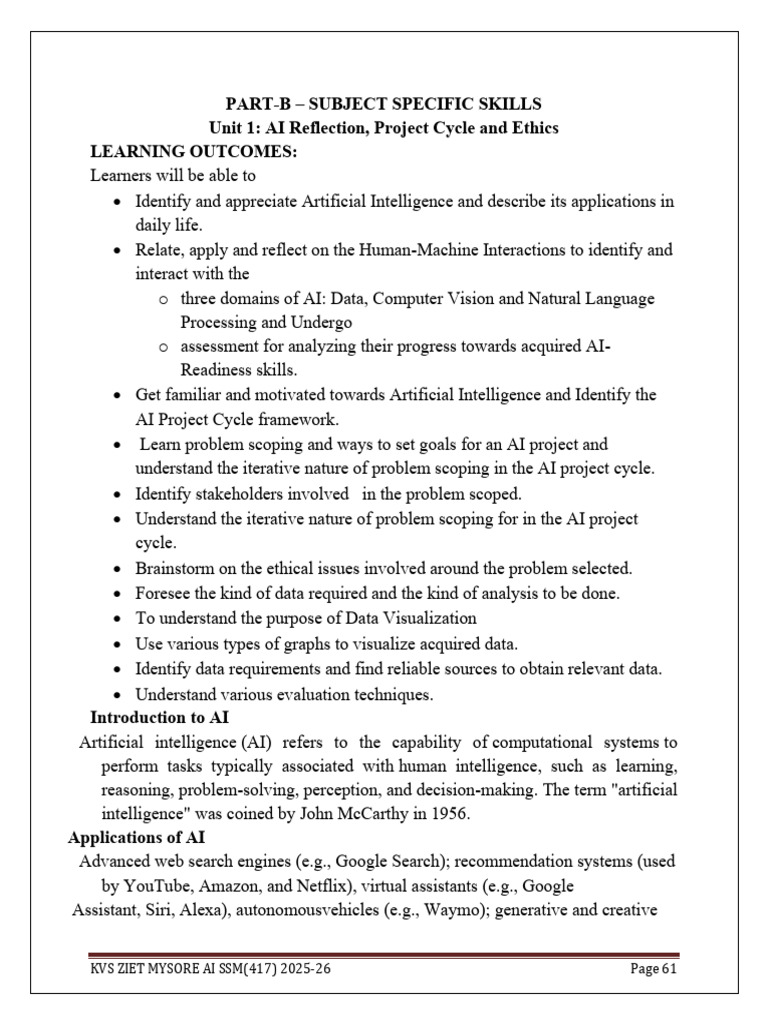 Artificial Intelligence Class IX - KVS ZIET Mysuru Part B | PDF | Artificial Intelligence ...