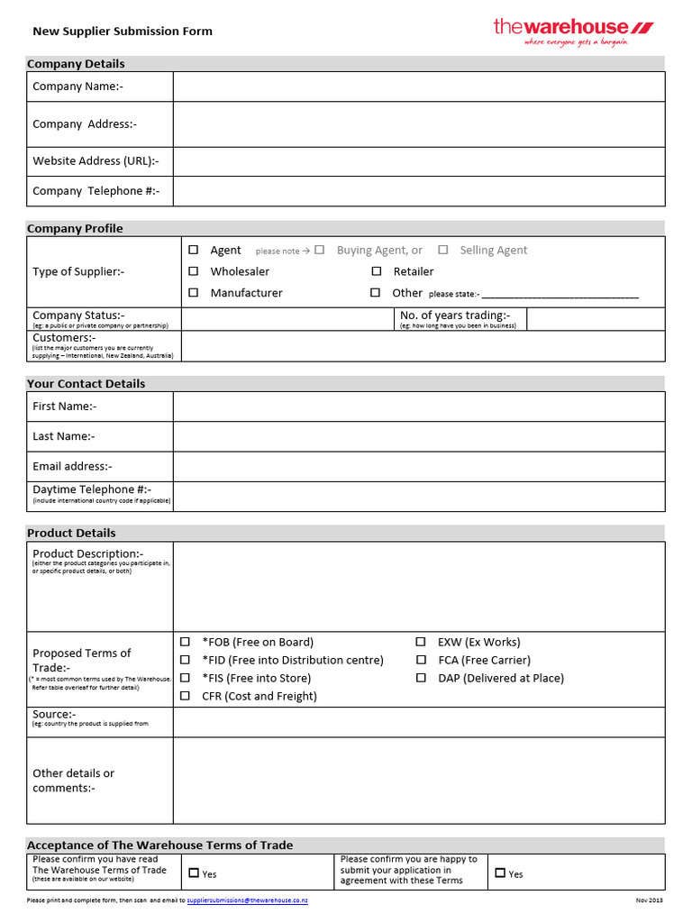 New Supplier Submission Form Guide | PDF | Freight Transport | Trade