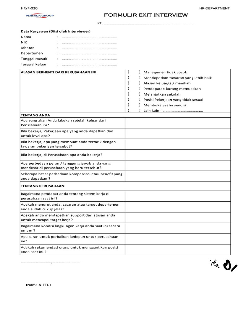 Sept'23 - F-030 Form Exit Interview - Diedit | PDF