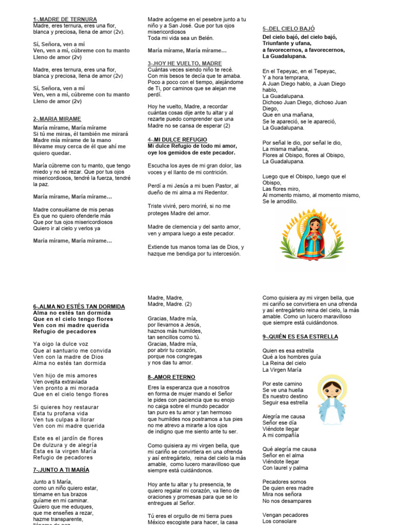 Devoción a la Virgen María: Cantos y Oraciones | PDF | María, madre de ...
