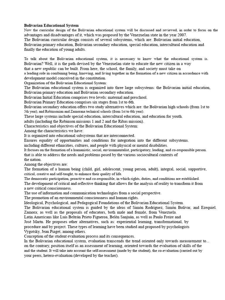 Bolivarian Educational System | PDF | Venezuela | Behavioural Sciences