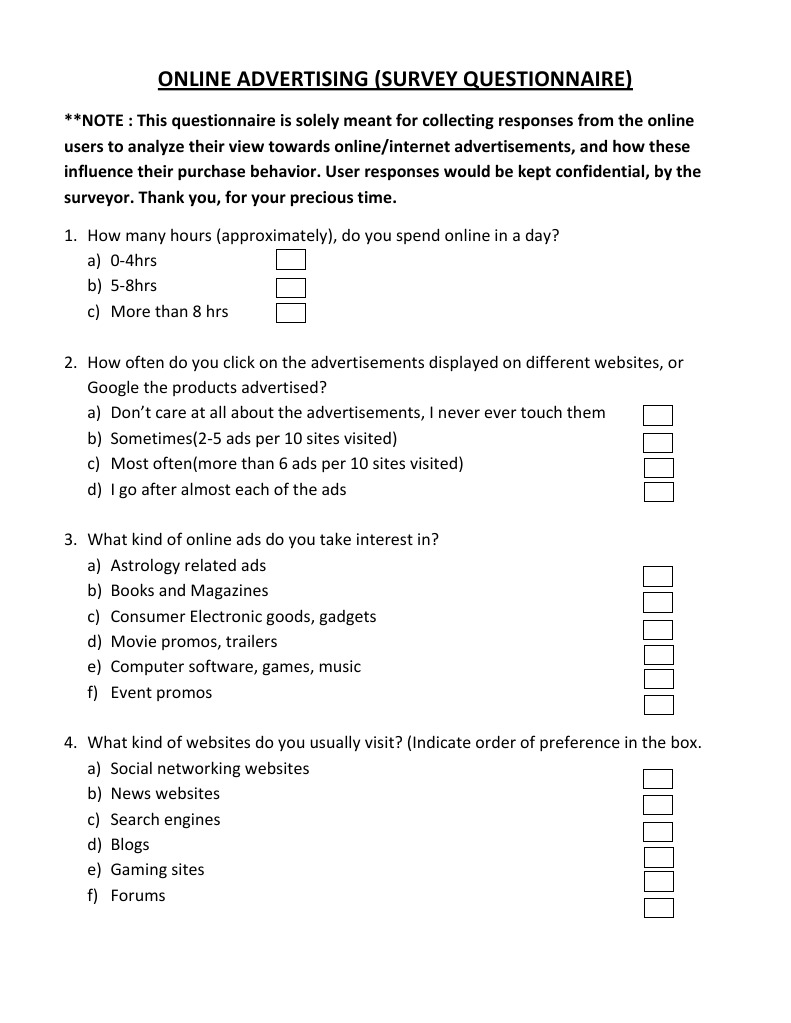 Online Advertising Questionnaire | PDF