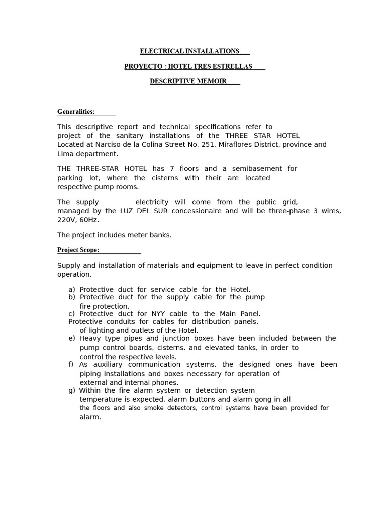 Electrical Installations for Hotel Project | PDF | Electrical Wiring ...