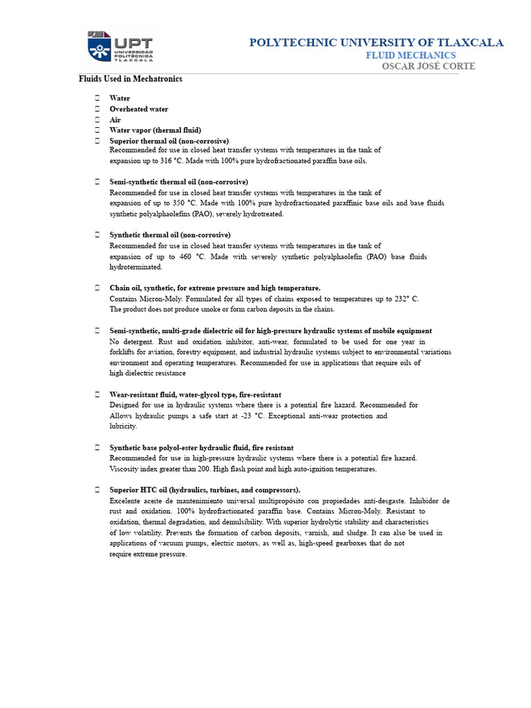 Fluids Used in Mechatronics | PDF | Materials | Gases