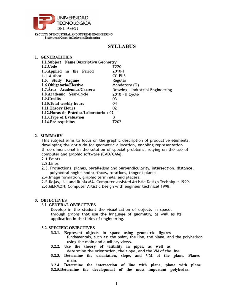 Syllabus Descriptive Geometry | PDF | Geometry | Engineering