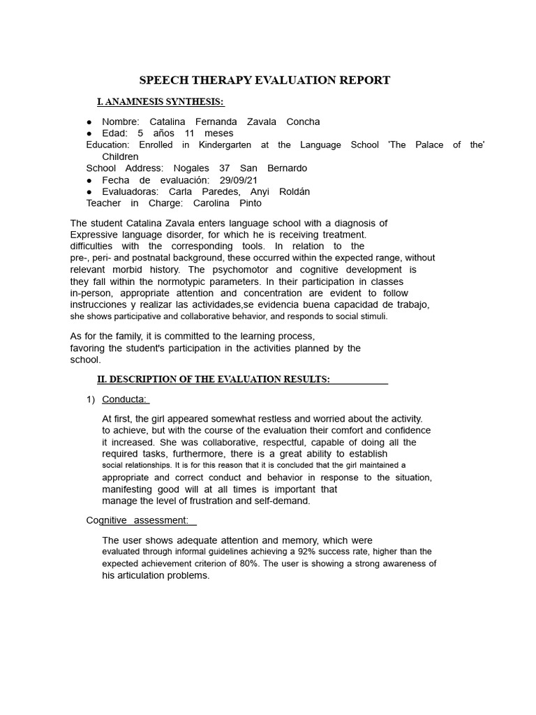 Speech Therapy Report TH | PDF | Syllable | Speech
