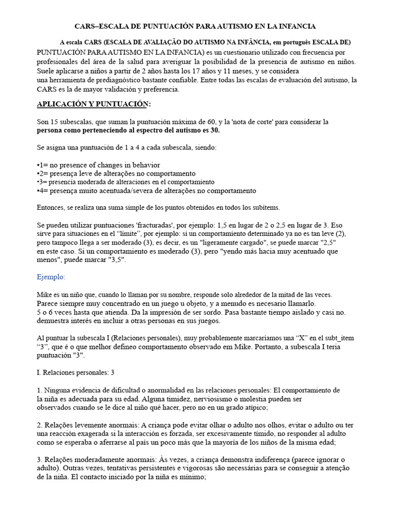 Escala Cars 2 A 17 Años | PDF | Las emociones | Autismo