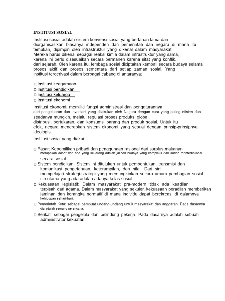 Fungsi dan Karakteristik Institusi Sosial | PDF