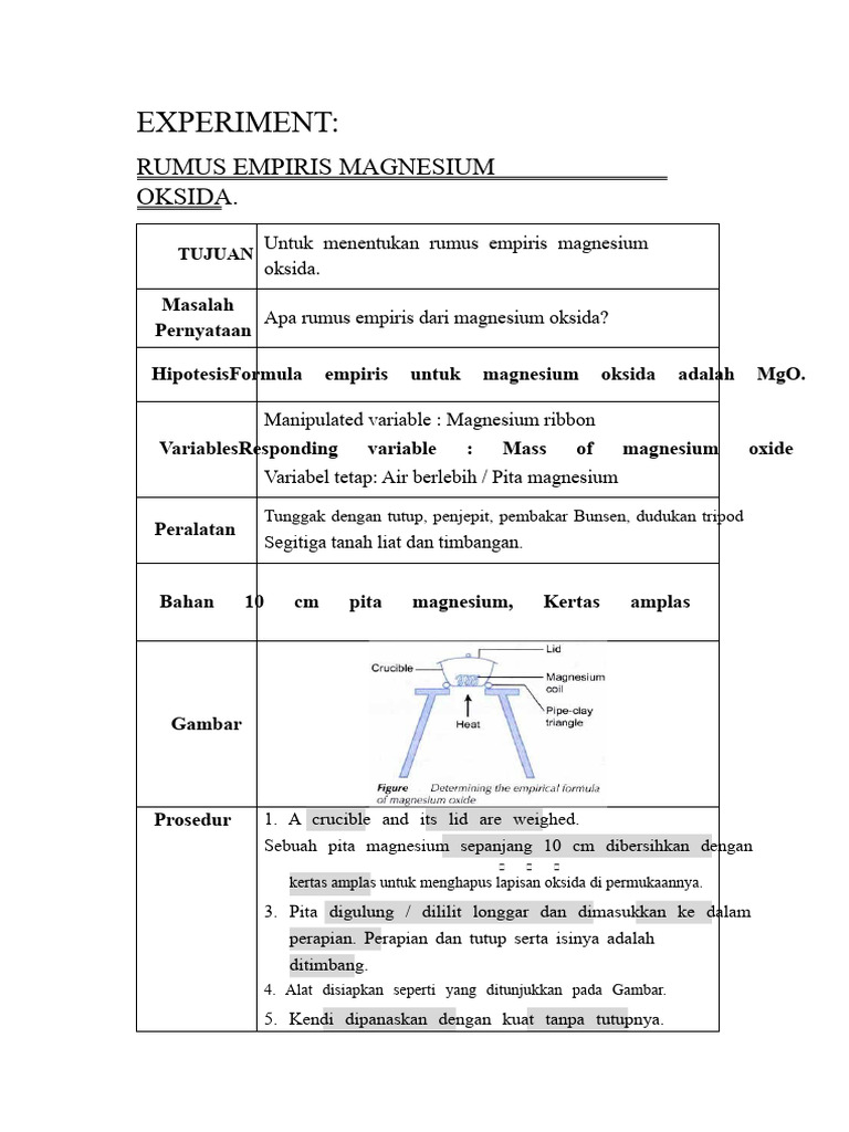 Rumus Empiris Magnesium Oksida MgO | PDF