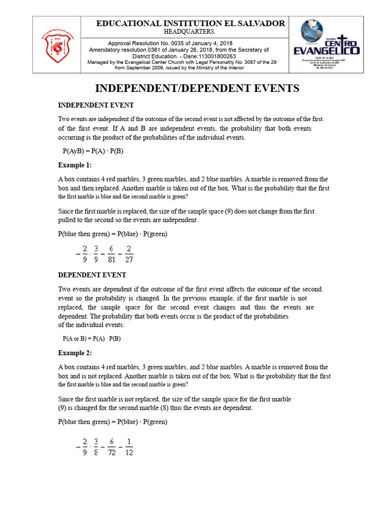 INDEPENDENT and DEPENDENT EVENTS | PDF | Odds | Applied Mathematics