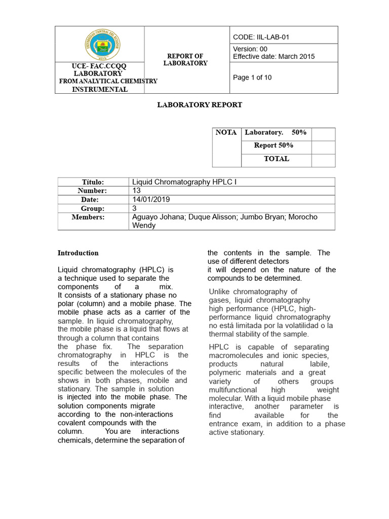 Report-13-Hplc Liquid Chromatography Group 3 Food Chemistry | PDF ...